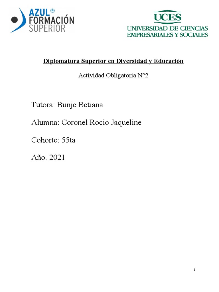 Coronel Rocio Diversidad y Educacion 55 AO2 | PDF | Género | Estudios ...