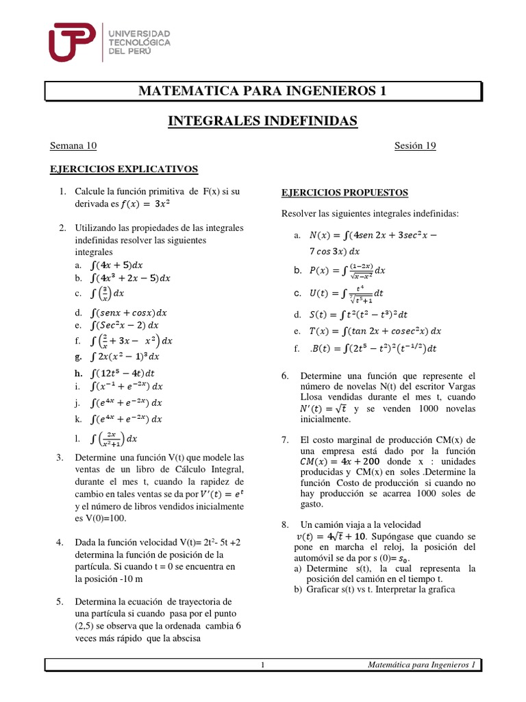 SEPARATA Sem 10 - Sesion 19 Integral Primitiva | PDF | Integral | Cálculo