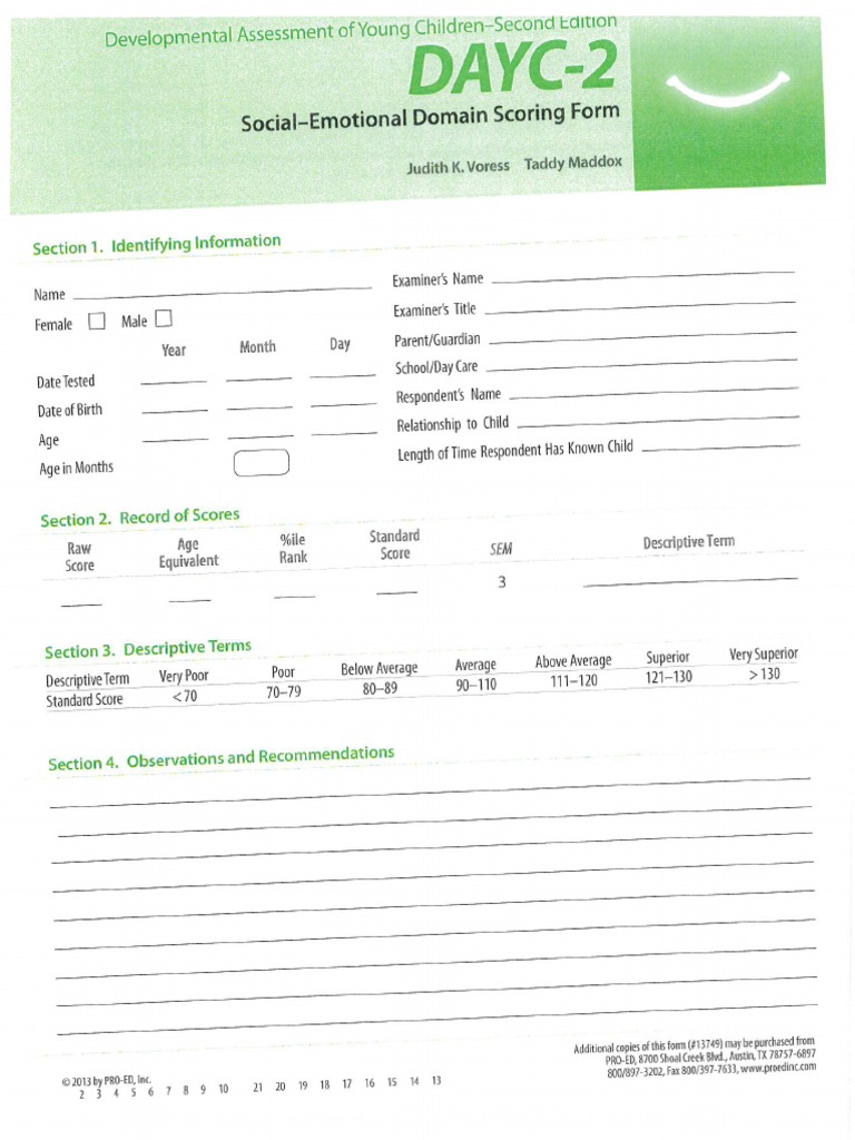 DAYC-2 Social Emotional Domain | PDF