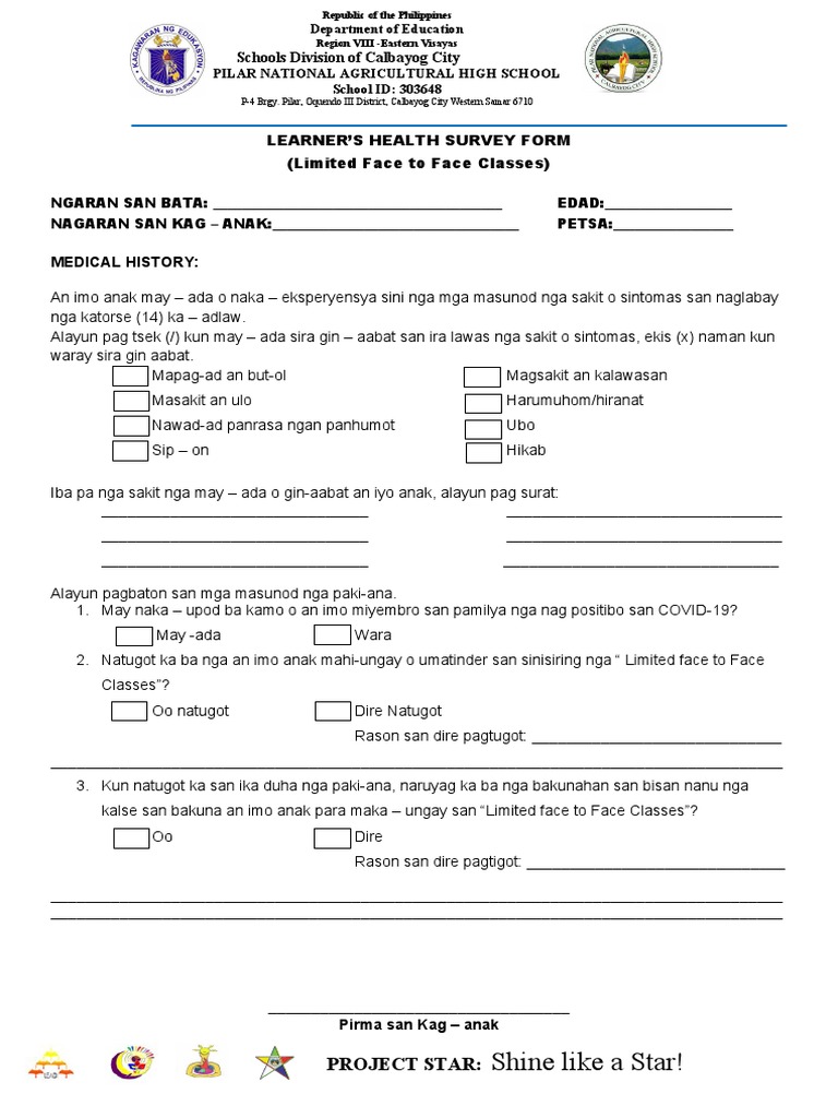 Learners Health Survey Form | PDF