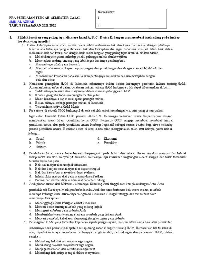 Pra Penilaian Tengah Semester Gasal | PDF | Ilmu Sosial