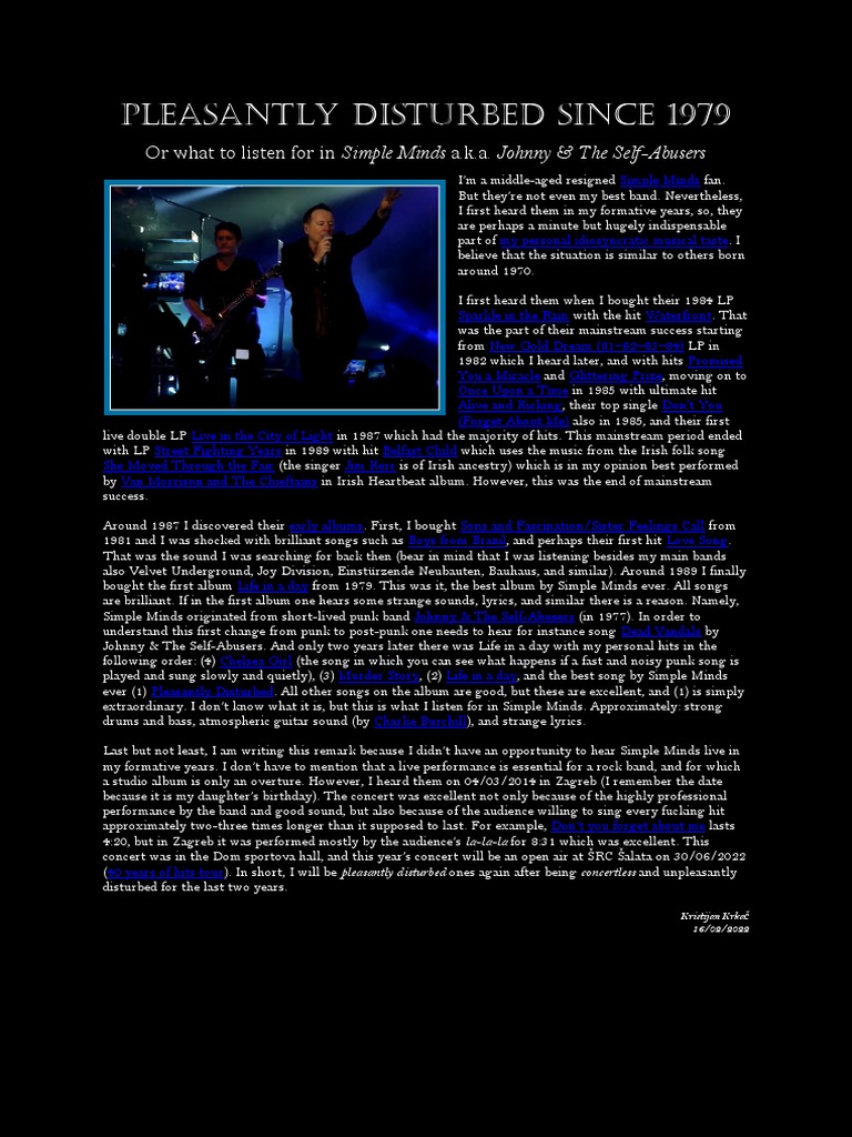SIMPLE MINDS - Pleasantly Disturbed Since 1977 | PDF | Albums | Rock Music