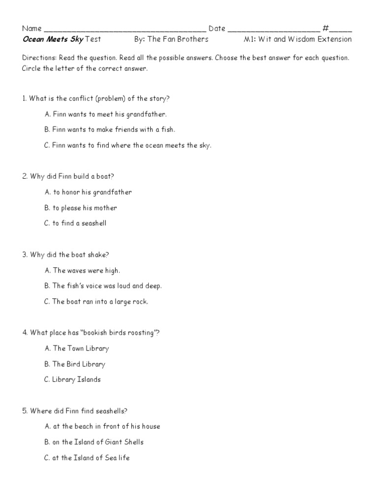 Ocean Meets Sky Comprehension Assessment | PDF