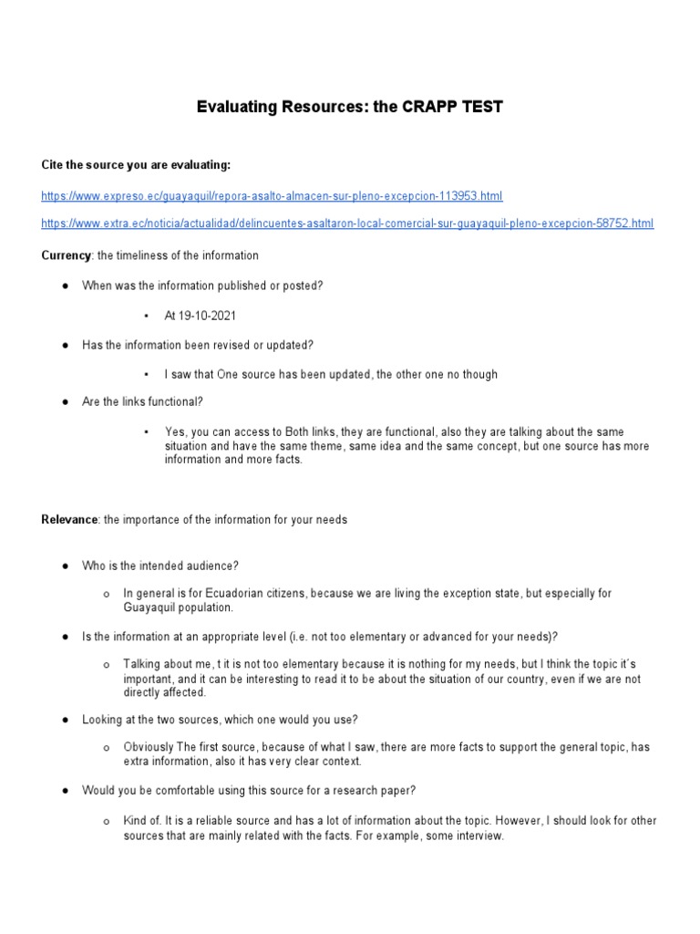 CRAAP Test Worksheet | PDF | Information | Cognition