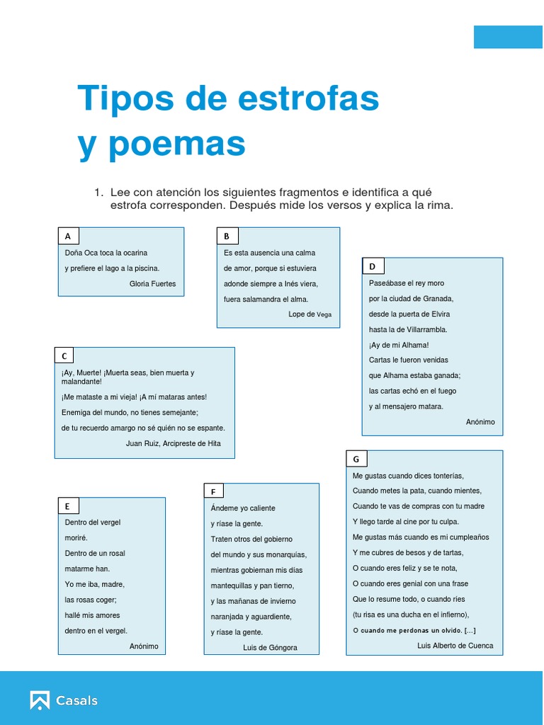 Actividades Sobre Estrofas - 1353687 | PDF