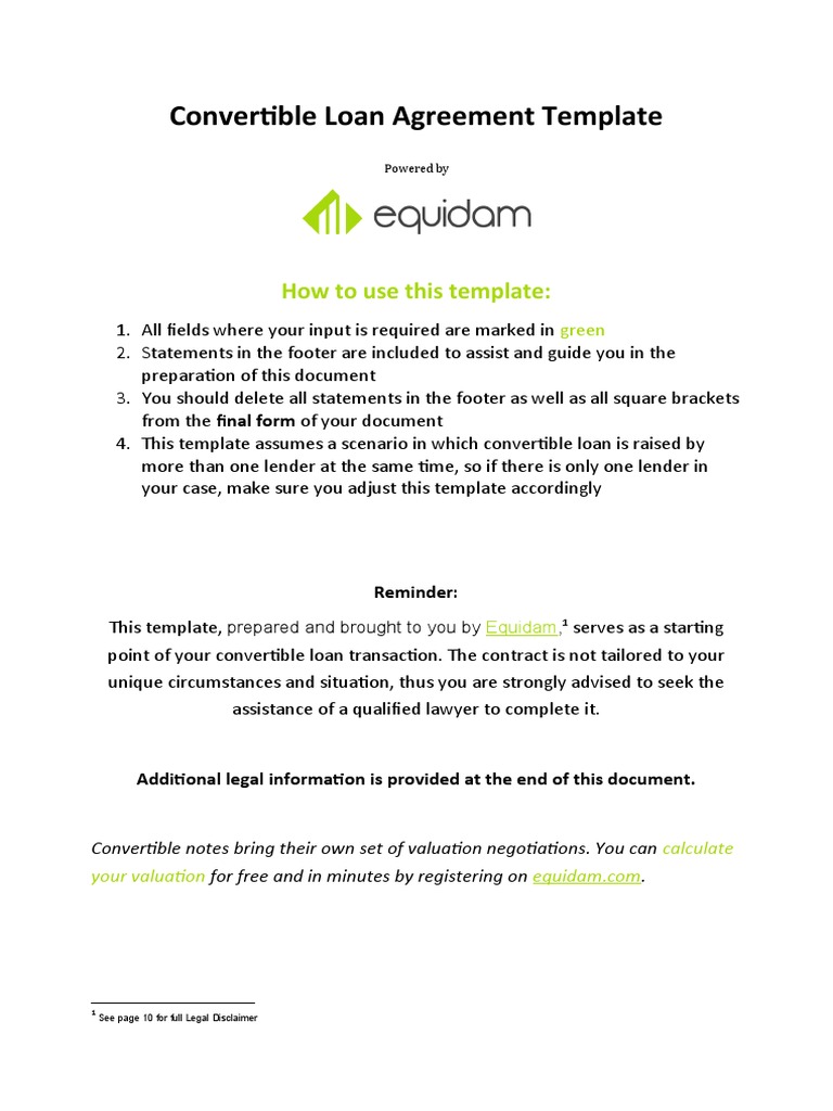 Convertible Loan Agreement Template: How To Use This Template | PDF ...