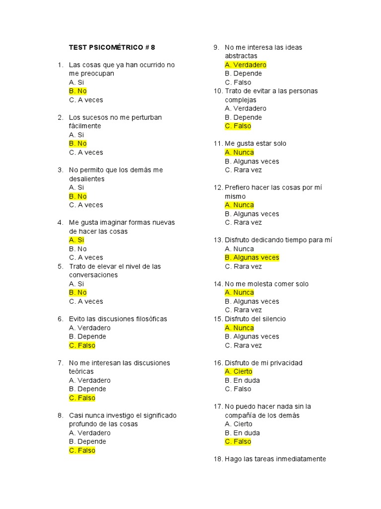 Test Psicométrico # 8 | PDF | Amor