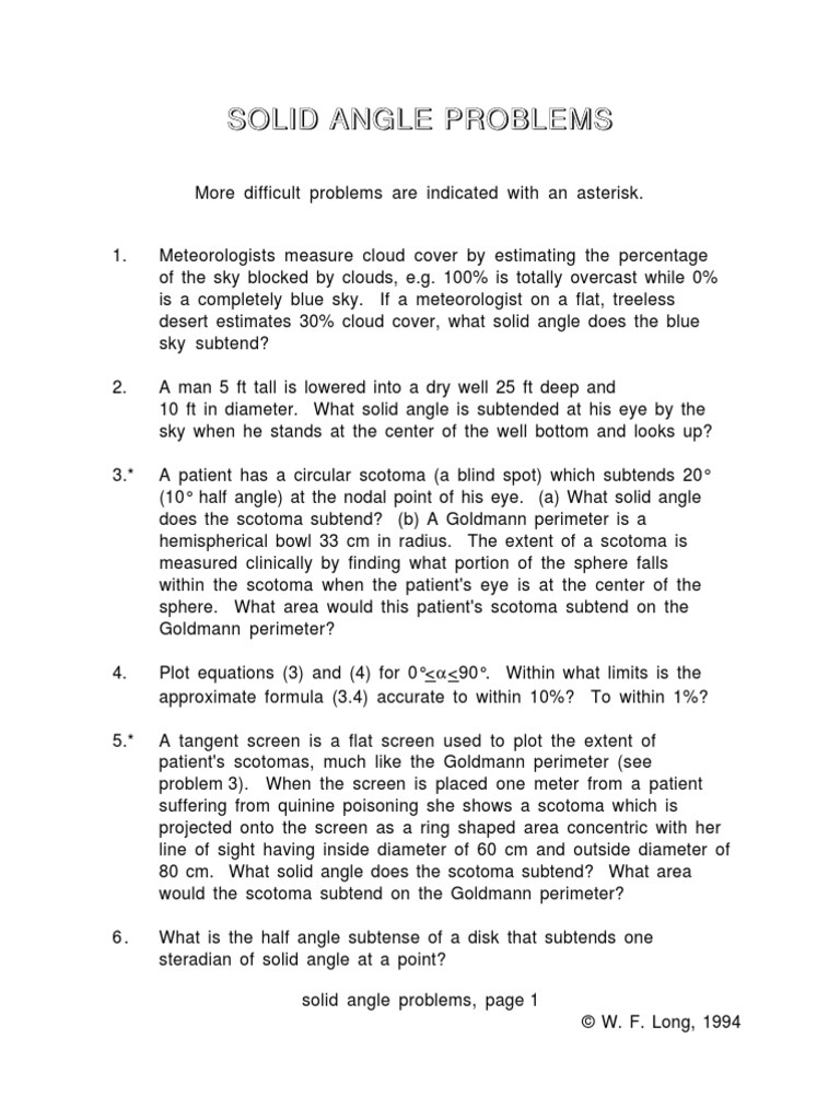 Solid Angle Problems | PDF | Angle | Sphere