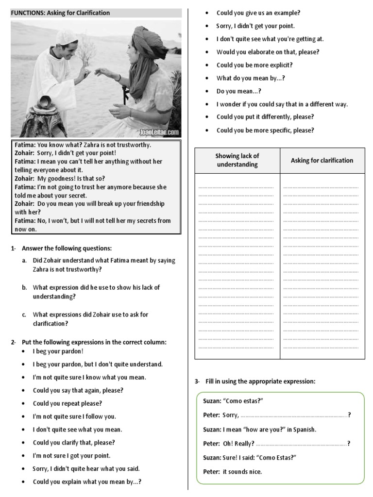 Asking for Clarification Activities | PDF