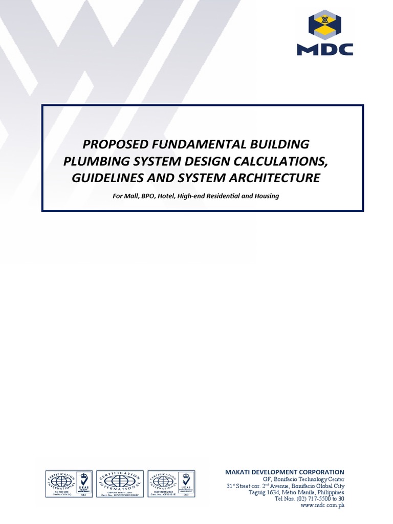 Proposed Fundamental Building Plumbing System Design Calculations ...