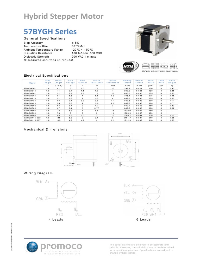 57BYGH Series: Hybrid Stepper Motor | PDF | Components | Electrical ...