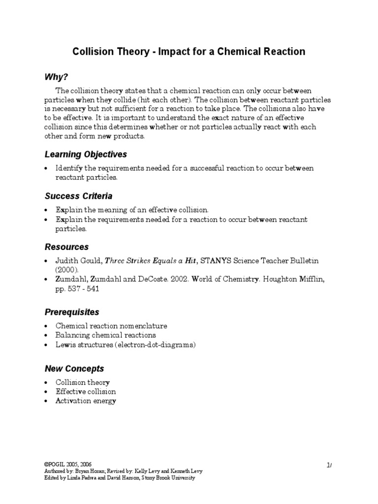 POGIL Activity - Collision Theory | PDF | Collision | Chemical Reactions