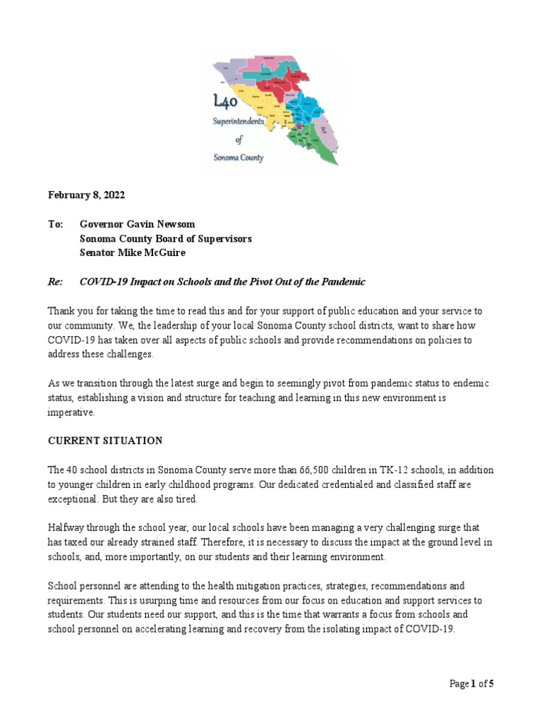 Sonoma County Superintendents Joint Letter | PDF | Public Health ...