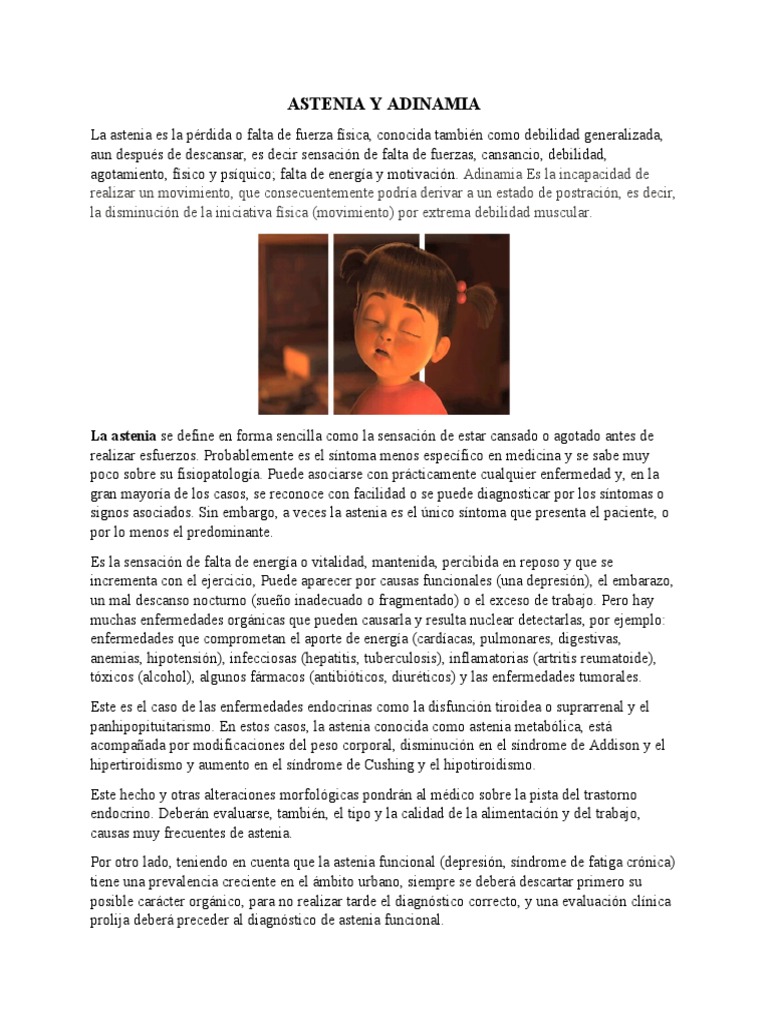 Astenia y Adinamia: Causas y Diagnóstico | PDF | Debilidad | Depresión ...