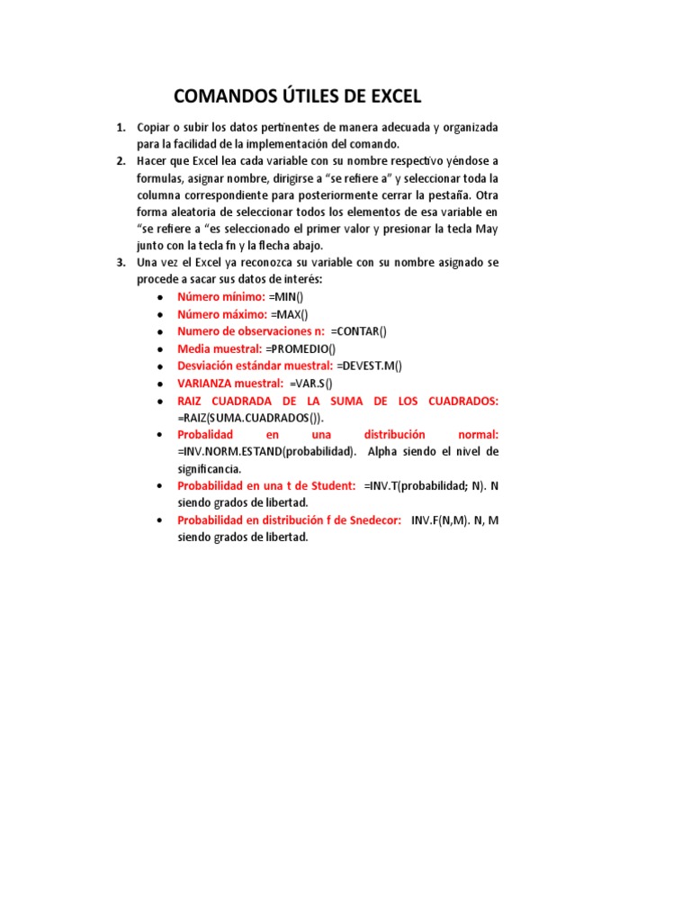 Comandos Útiles de Excel | PDF