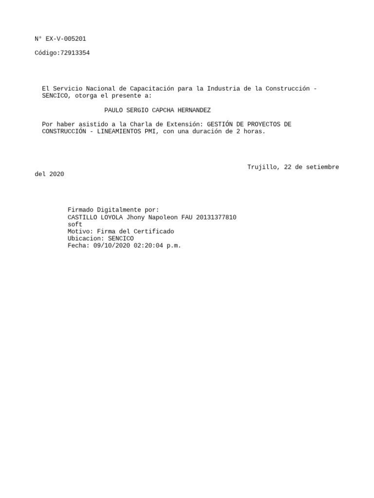 Certificado Sencico | PDF