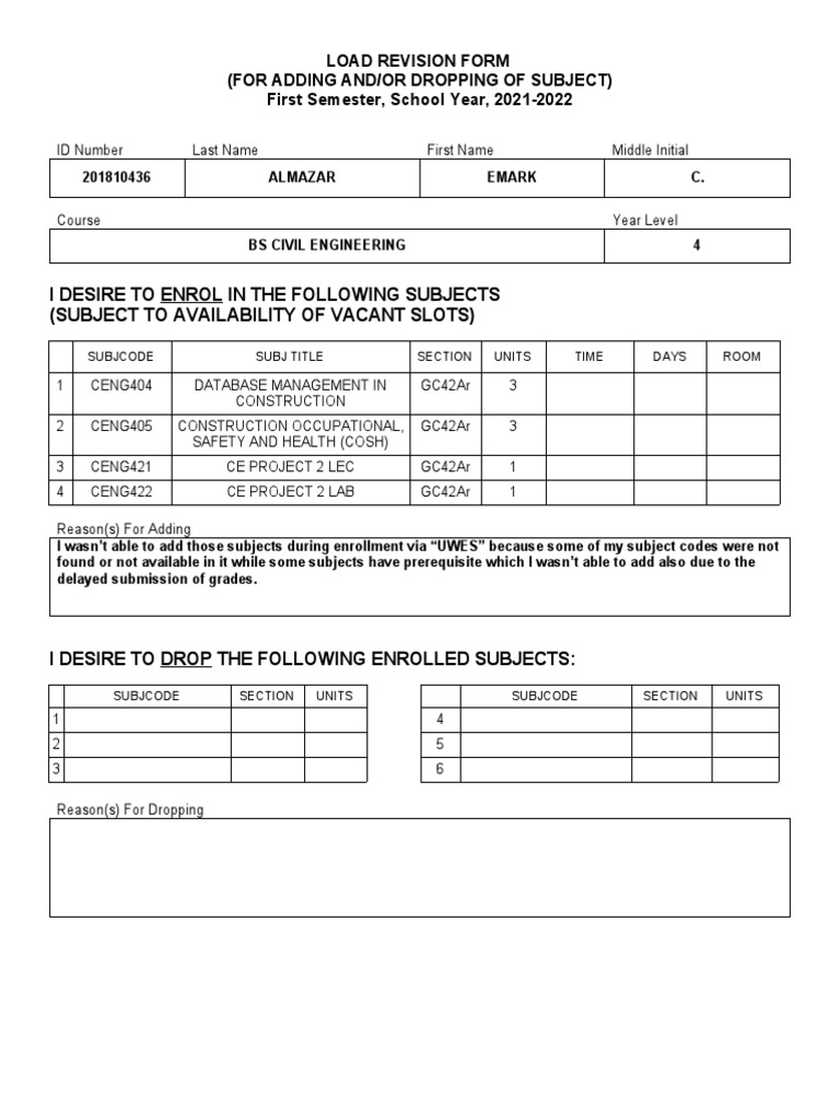 ADNU CRO Load Revision Form | PDF