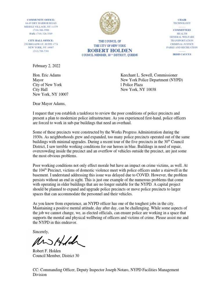 Bob Holden Letter | PDF | Police | New York City