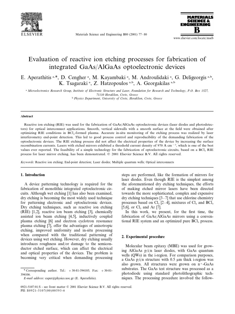 Evaluation of Reactive Ion Etching Processes For Fabrication of GaAs ...