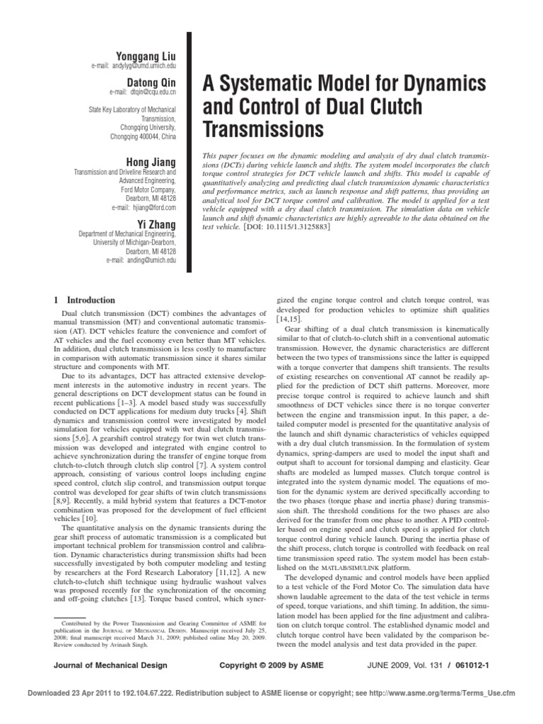 Dual Clutch Paper | PDF | Transmission (Mechanics) | Clutch