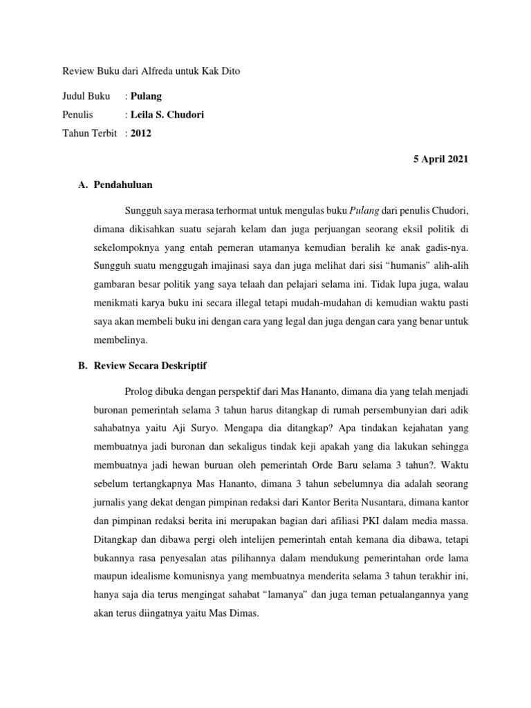 Review Buku "Pulang" Leila S. Chudori | PDF | Fiksi Misteri, Thriller ...