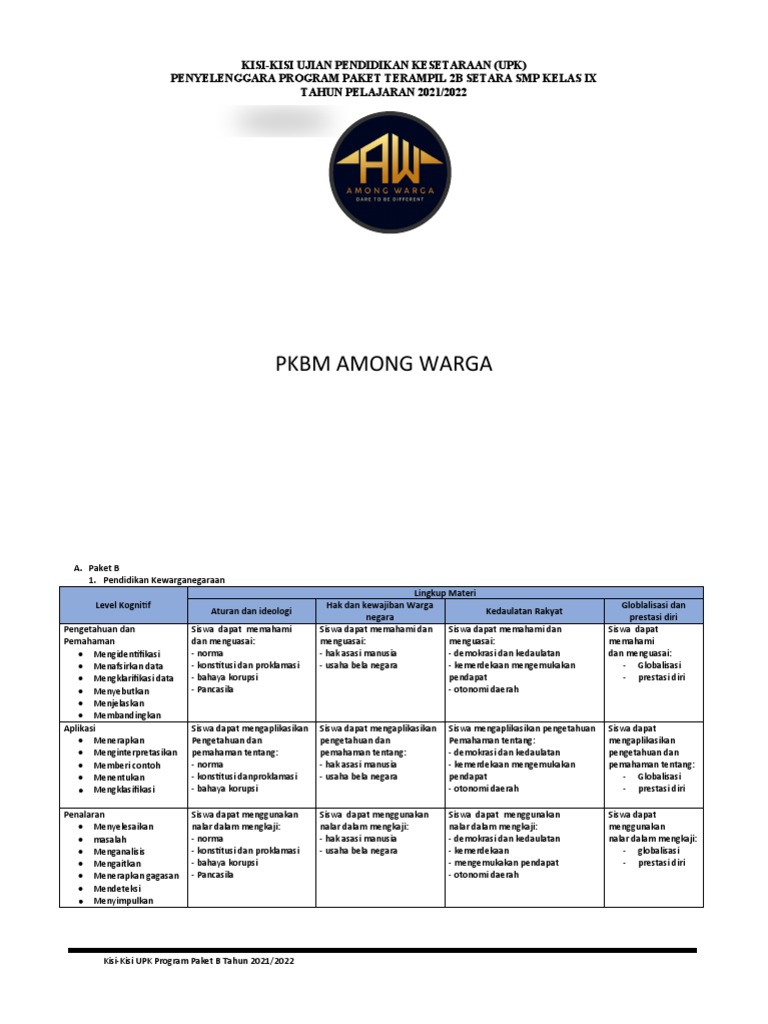 KISI-Kisi UPK PAKET B | PDF | Seni & Disiplin Bahasa | Kajian Bahasa Asing