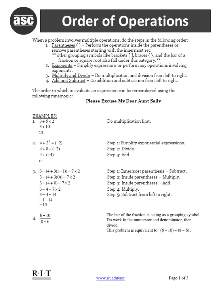 Order of Operations: Please Excuse My Dear Aunt Sally | PDF | Numbers ...