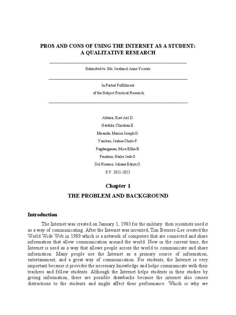 Pros and Cons of Using The Internet As A Student: A Qualitative ...