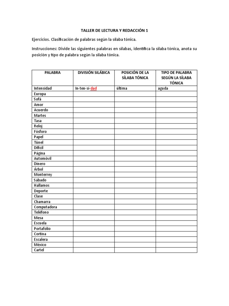 Clasificación de Palabras Según La Sílaba Tónica | PDF