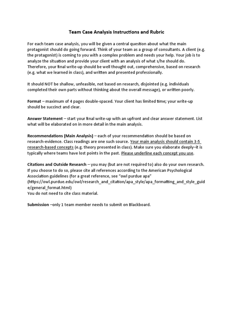 Team Case Analysis Guidelines and Rubric | PDF | Argument | Concept