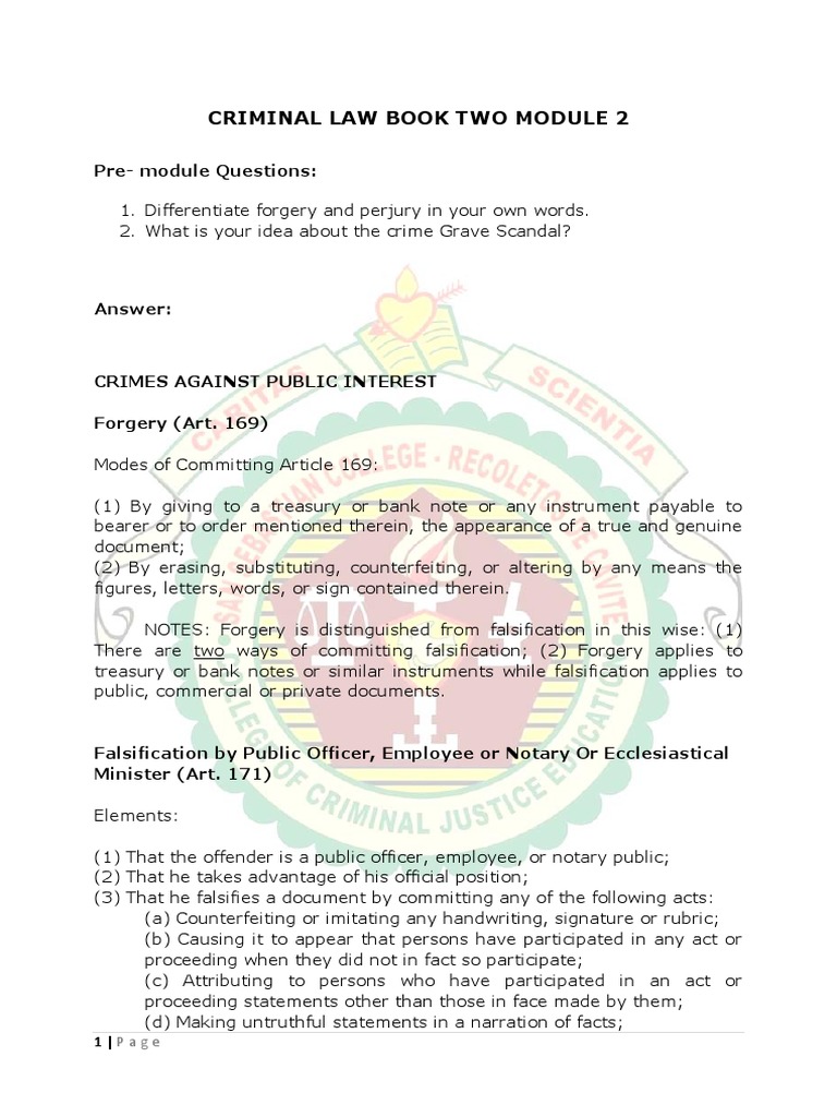 Module 2 Criminal Law Book 2 | PDF | Perjury | Bribery