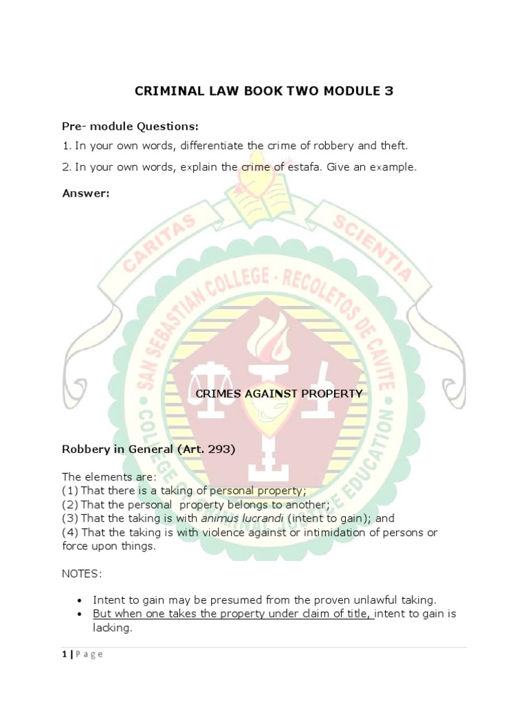 Module 4 Criminal Law Book 2 | PDF | Robbery | Theft