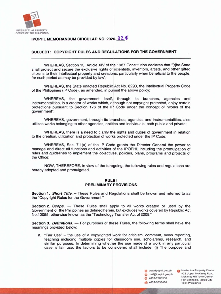 Copyright Rules for Philippine Government Works | PDF | Copyright ...