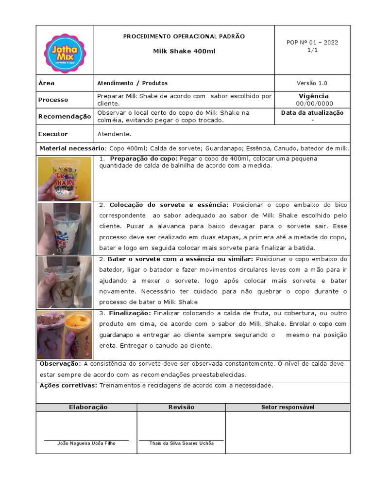 Preparo de Milk Shake 400ml | PDF | Milkshake