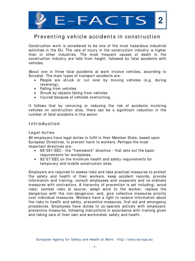 E-Fact 02 - Preventing Vehicle Accidents in Construction | PDF ...