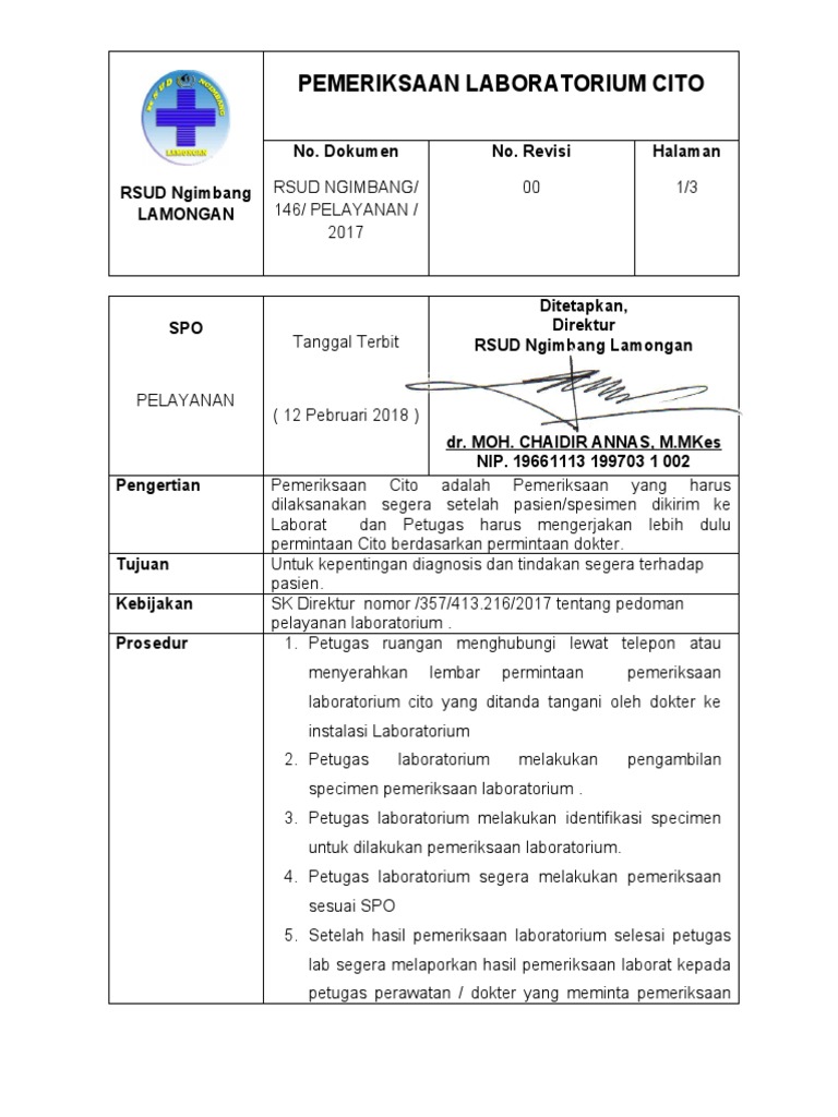 Spo Pelayanan Lab Cito | PDF