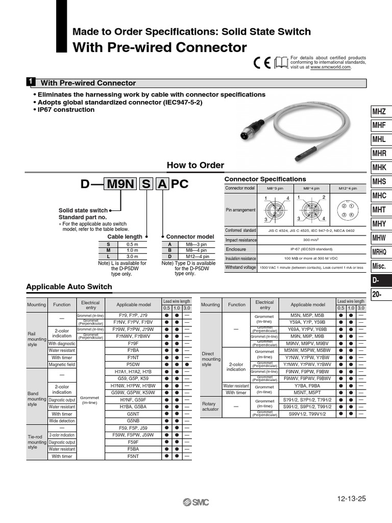 Sensor Magnetico Con Conector-Smc | PDF | Electrical Connector | Switch