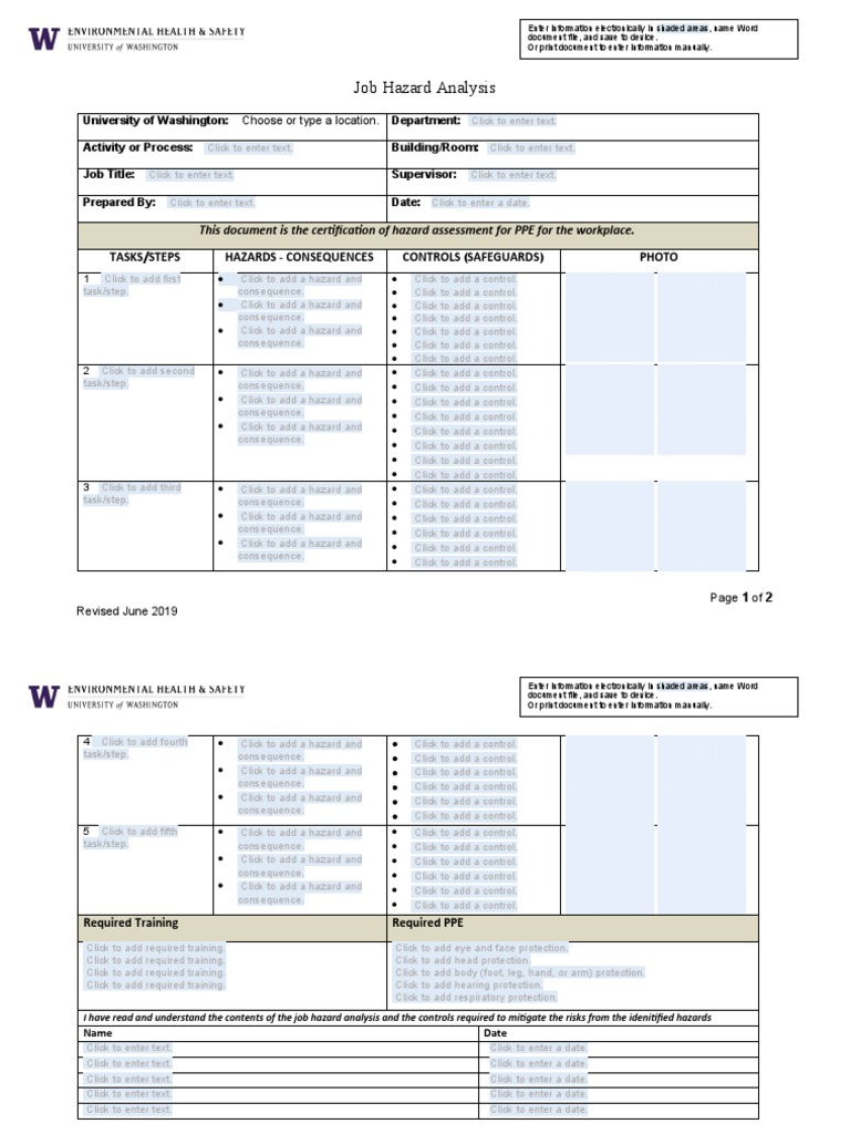 Job Hazard Analysis Template | PDF | Personal Protective Equipment ...