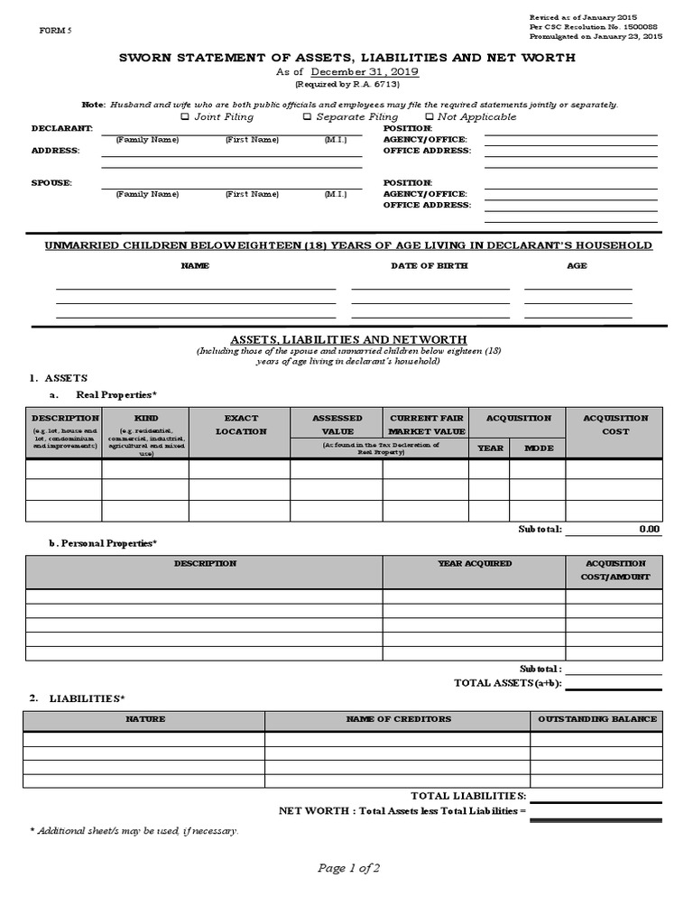 Revised-Saln 2019-Form | PDF | Net Worth | Economies