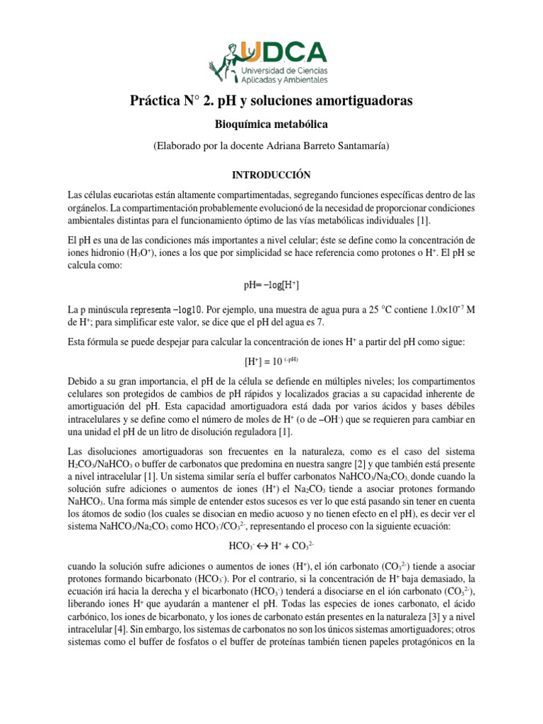 Práctica 2. PH y Soluciones Amortiguadoras Bioquímica Metabólica 2022-1 | PDF | Solución tampón | Ph