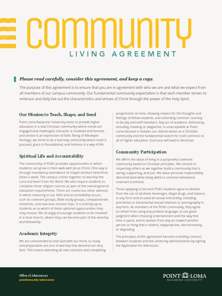 PLNU Community Living Agreement Overview | PDF | Theology | Abrahamic ...