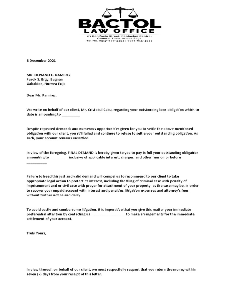 Demand Letter-Utang Perfect | PDF