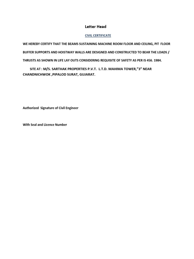 Civil Certificate for Structural Integrity | PDF | Business | Home & Garden