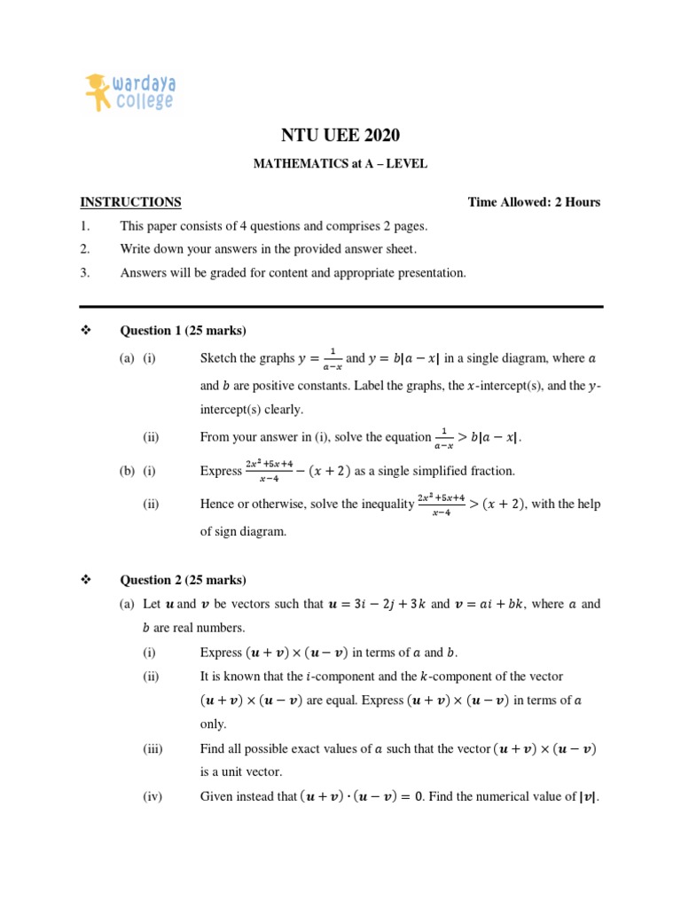 NTU UEE 2020: Instructions Time Allowed: 2 Hours | PDF | Equations ...