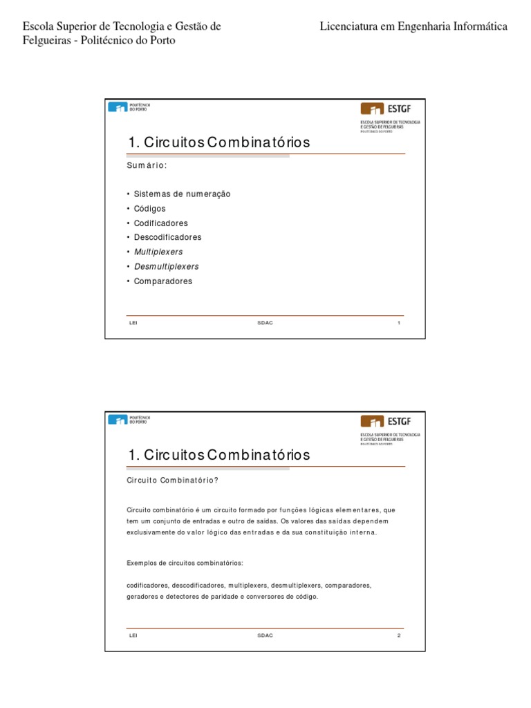 01 Circuitos Combinatórios Pdf Codificação Binária Decimal