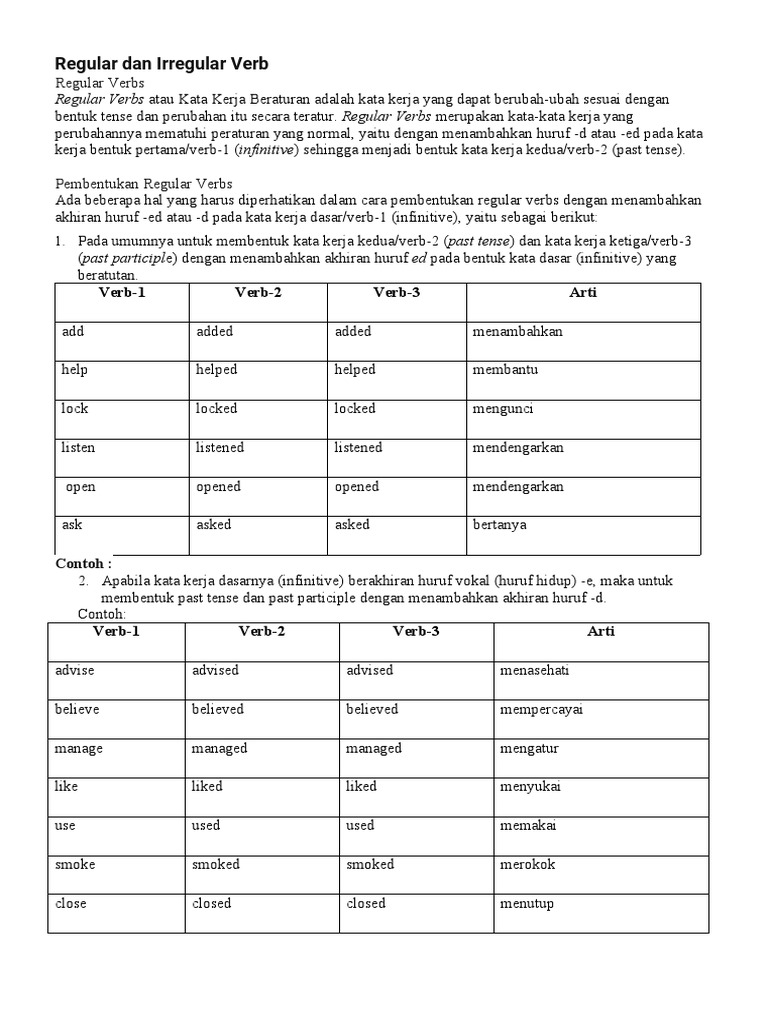 Regular Dan Irregular Verb | PDF | Seni & Disiplin Bahasa