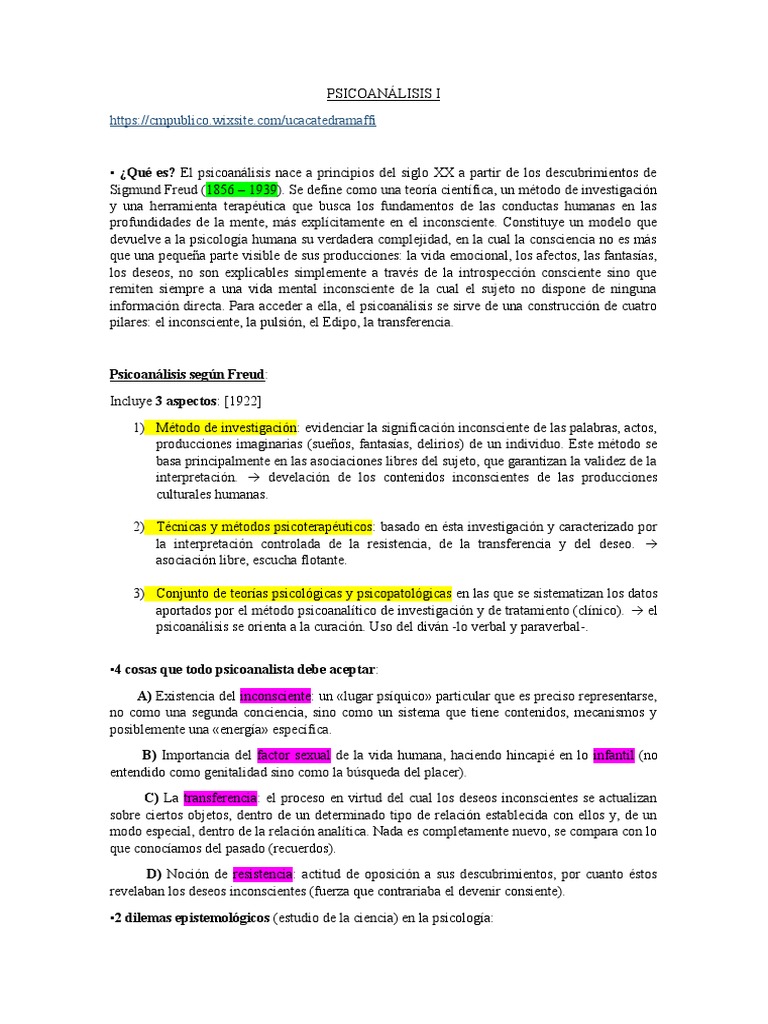 Resumen Psicoanalisis | PDF | Psicoanálisis | Mente inconsciente