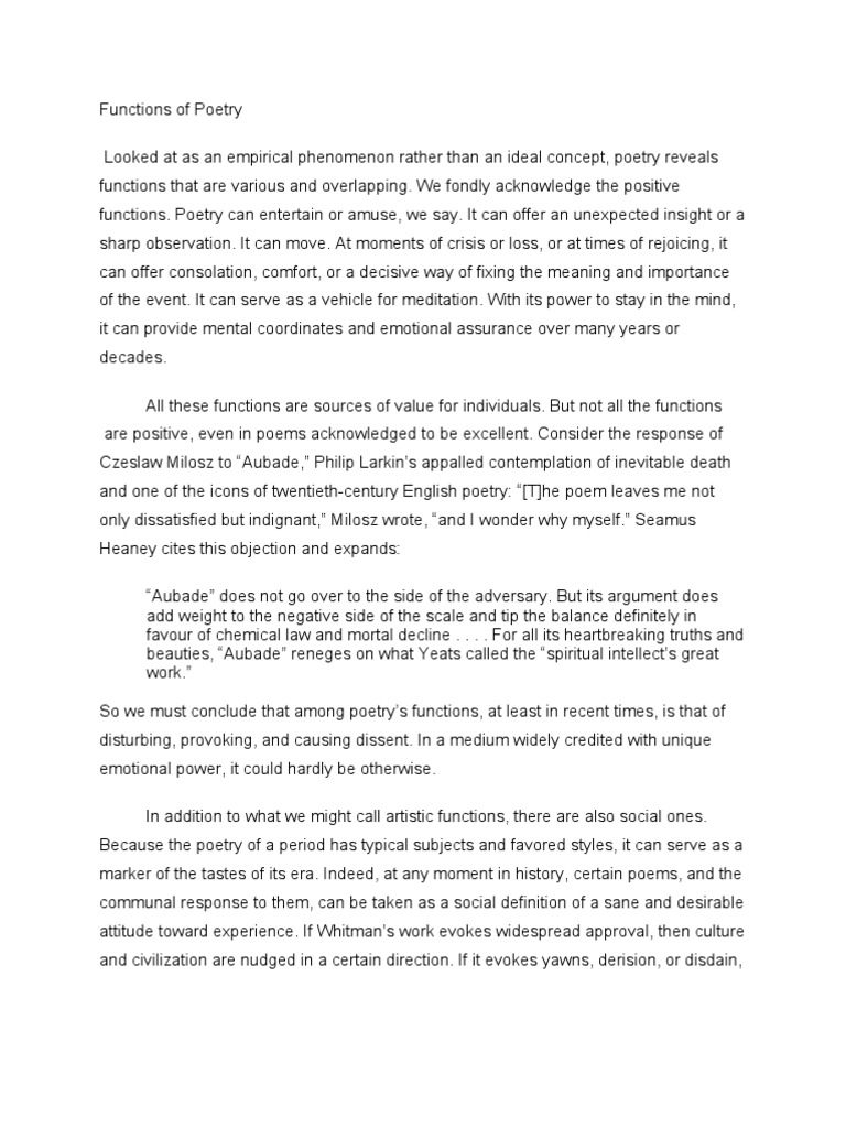 Functions of Poetry | PDF | Lifestyle (Sociology) | Poetry