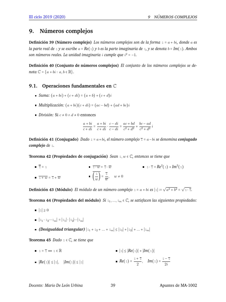 Nùmeros Complejos | PDF | Ecuaciones | Número complejo