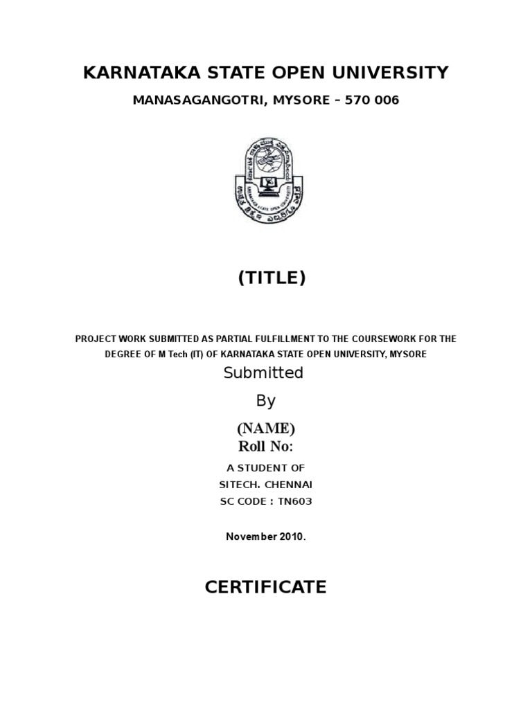 KSOU M Tech Project Report Format | PDF | Art